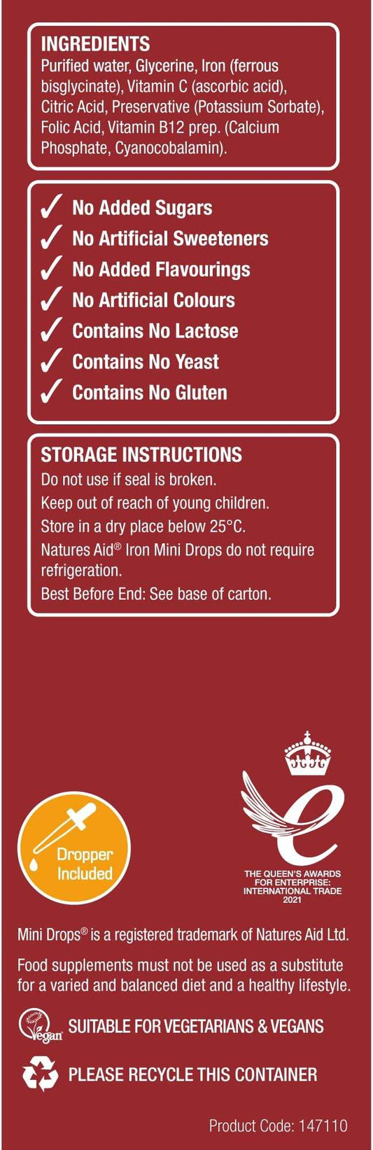 Mini Drops Iron - 50ml - Natures Aid - Welzo