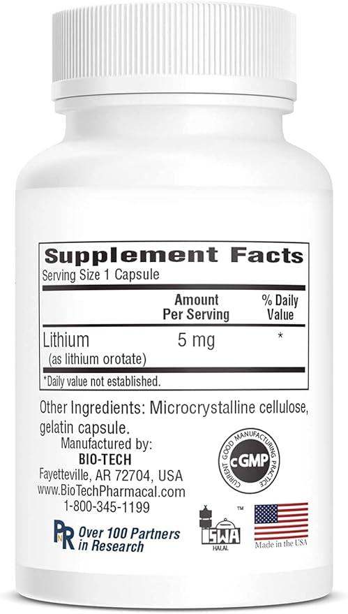 Lith-Oro (Lithium Orotate) 5mg 100 Capsules - Bio Tech - Welzo